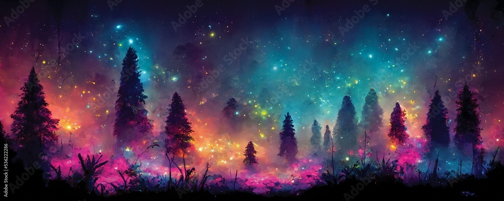 Fantasy landscape, magical night, fairy tale forest. Digital art, ai ...