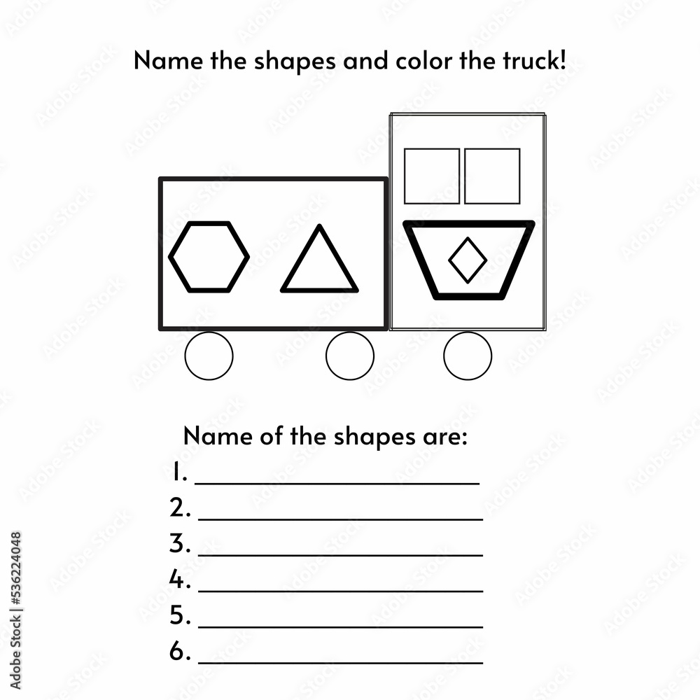 Coloring page 2 dimensional shapes for kids Stock Illustration | Adobe ...