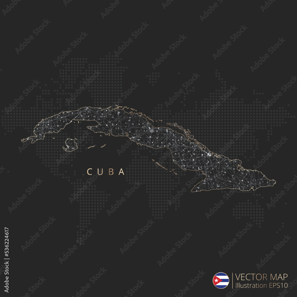 Cuba map abstract geometric mesh polygonal light concept with black and ...
