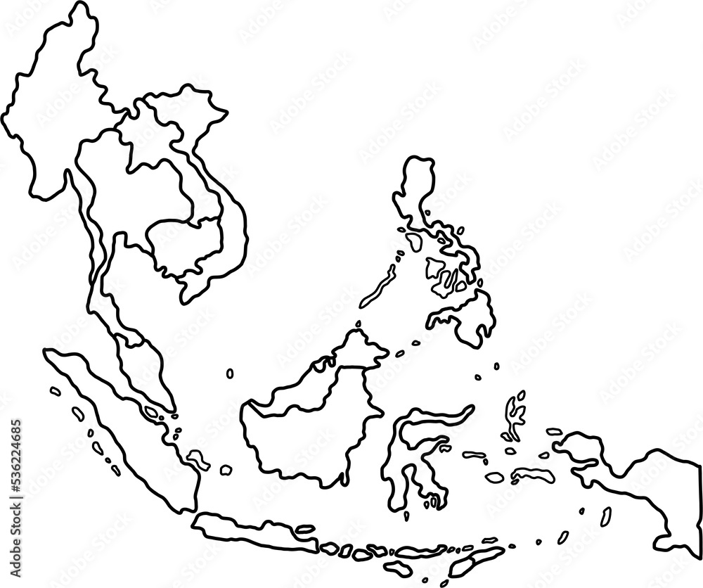 doodle freehand drawing of south east asia countries map. Stock ...