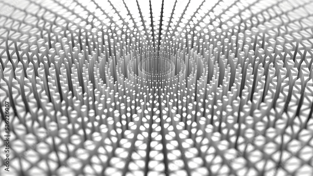 3D rendering of symmetrically sliced object leaving an ever expanding ...