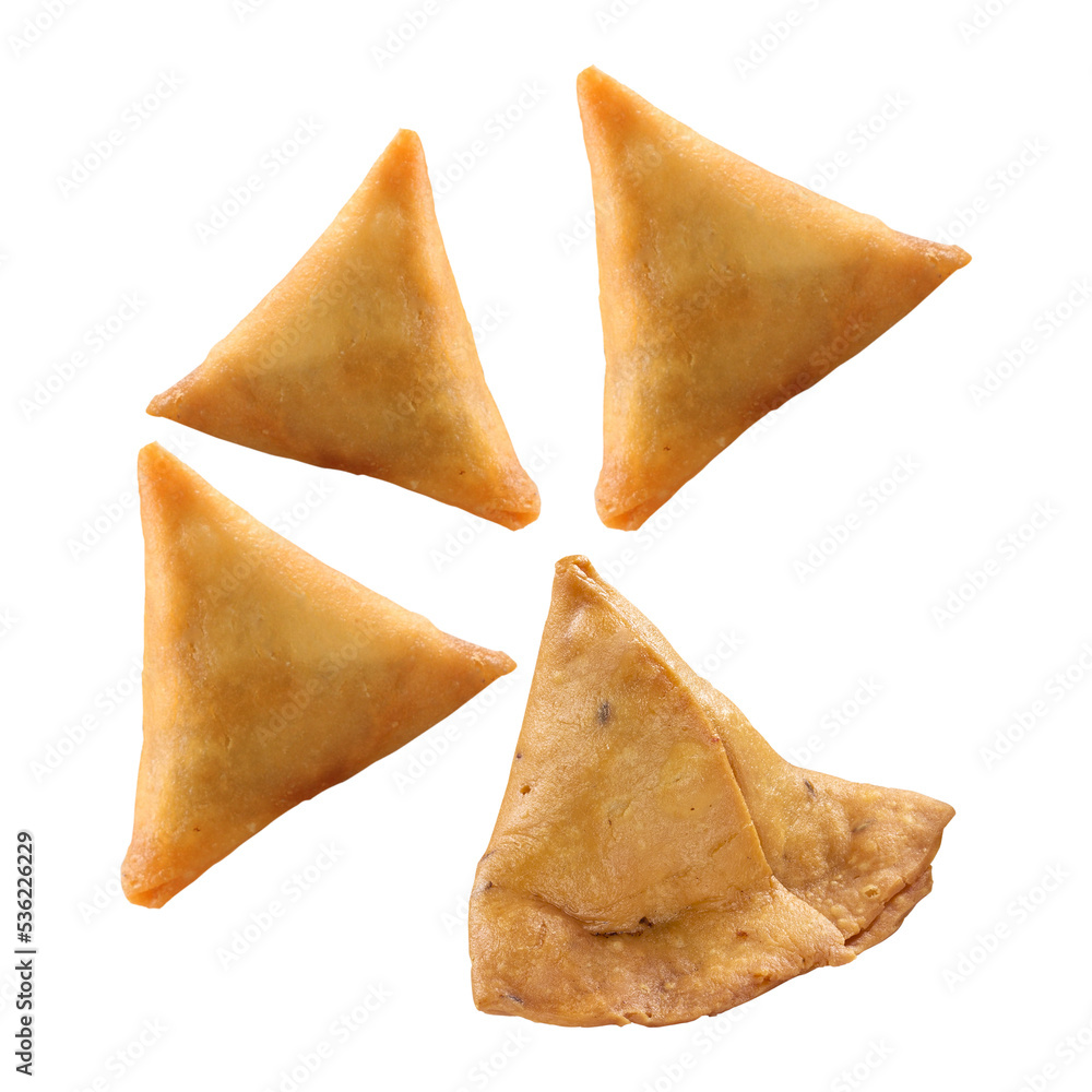 Isolated samosa and pakora on white background, Spicy indian or ...