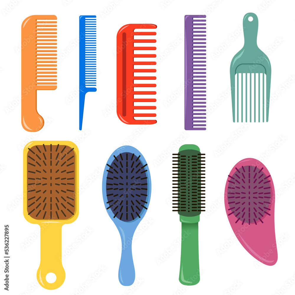Plastic combs and professional brushes for hair styling. Different ...