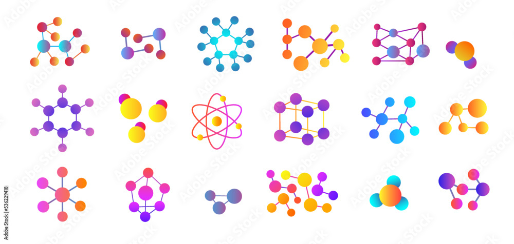 Model Of Connected Dna Cells Cartoon Vector Illustration Set Chemistry Particle Color