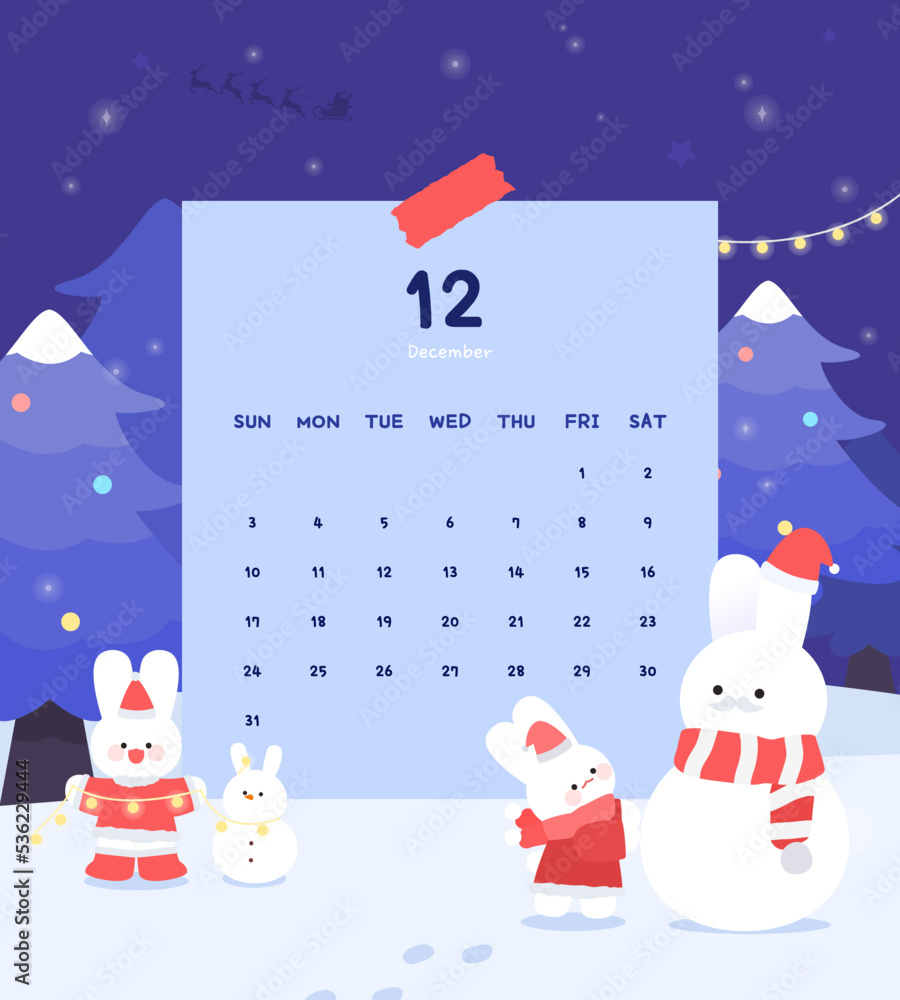 2023 Rabbit Calendar Illustration Set Stock Vector | Adobe Stock