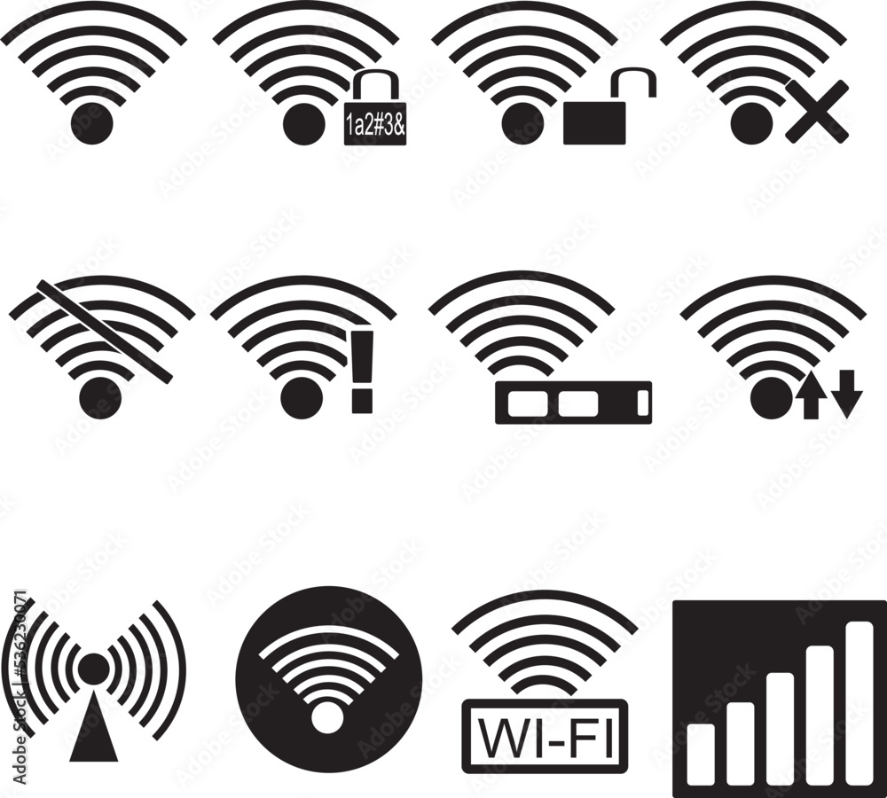 icon set pack vector hd 2d Wireless Fidelity wifi black and white ...