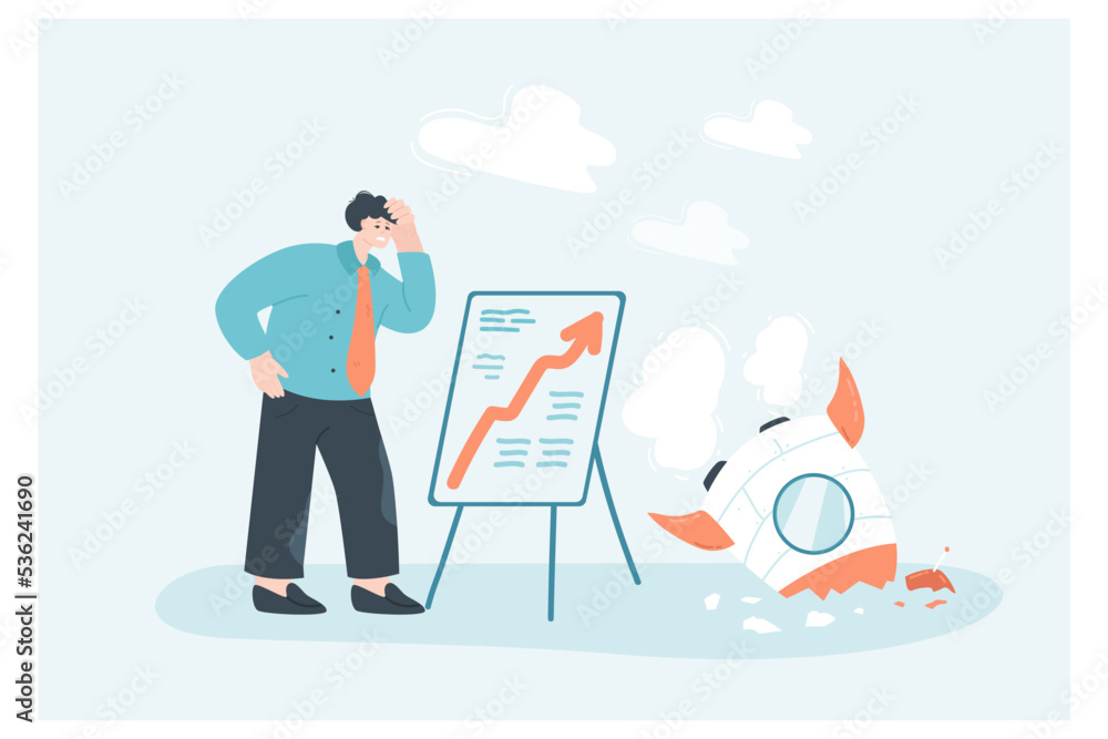 Bankrupt businessman and startup failure flat vector illustration ...