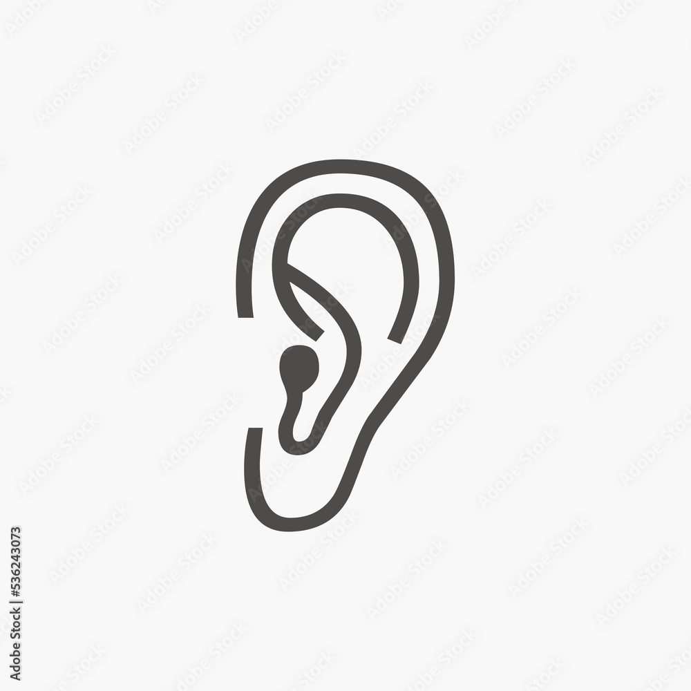 Human ear icon vector. Hear, hearing sense, listen, perception sign ...