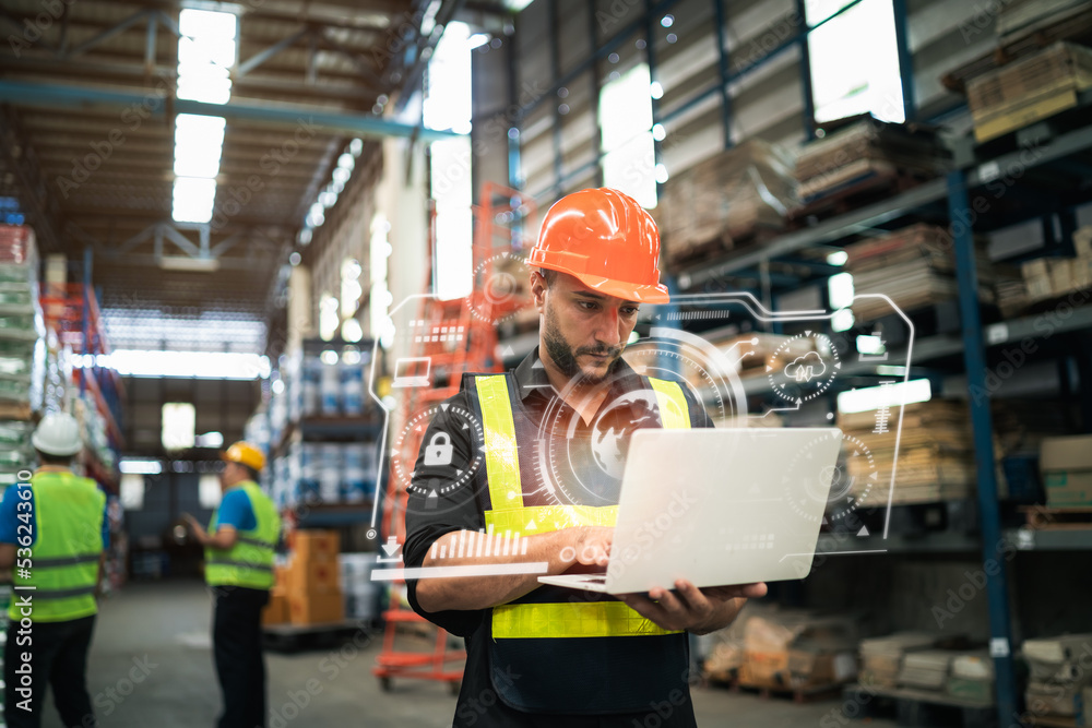 Professional manager man employee using laptop check stock working at ...