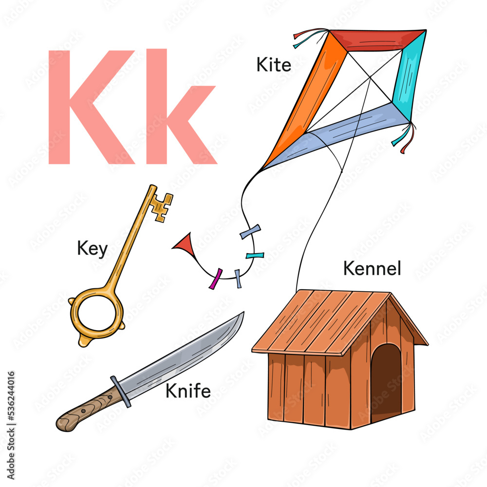 English alphabet, The letters K. Preschool and school education concept ...