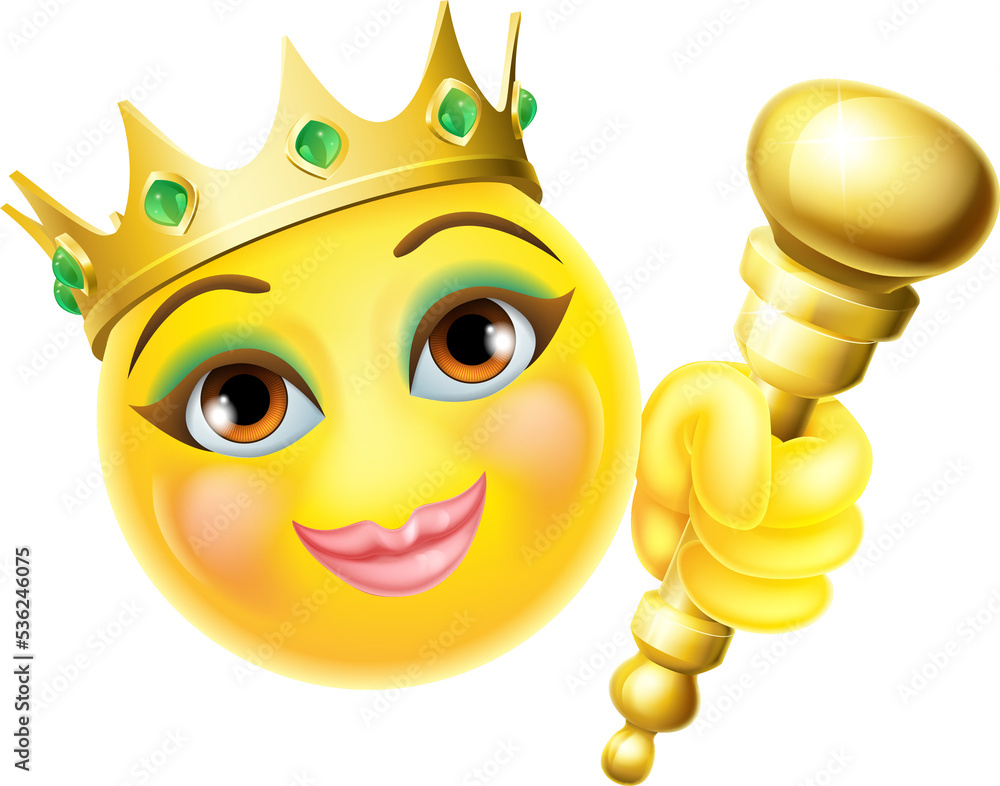 Queen Princess Emoticon Gold Crown Cartoon Face Stock Illustration ...