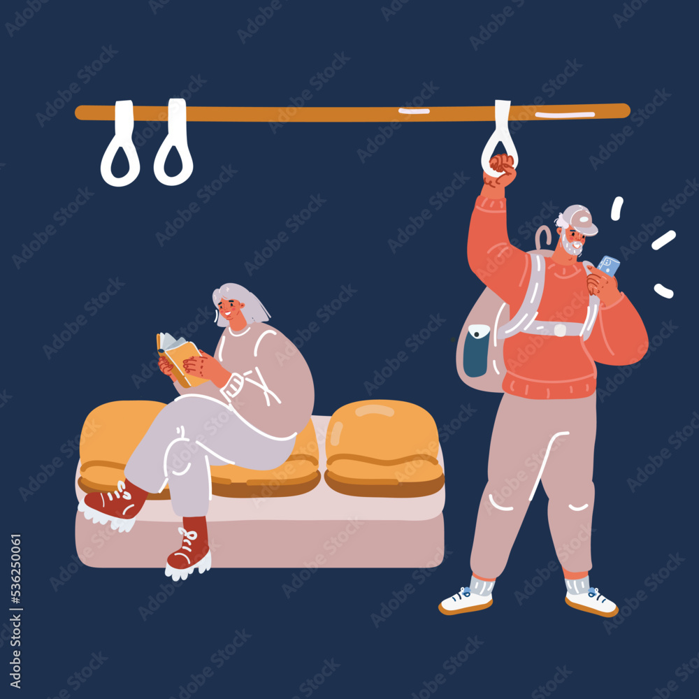 Cartoon vector illustration of people in public transport metro ...