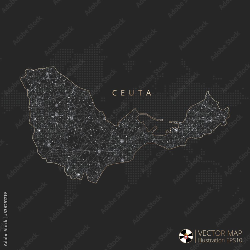 Ceuta map abstract geometric mesh polygonal light concept with black ...