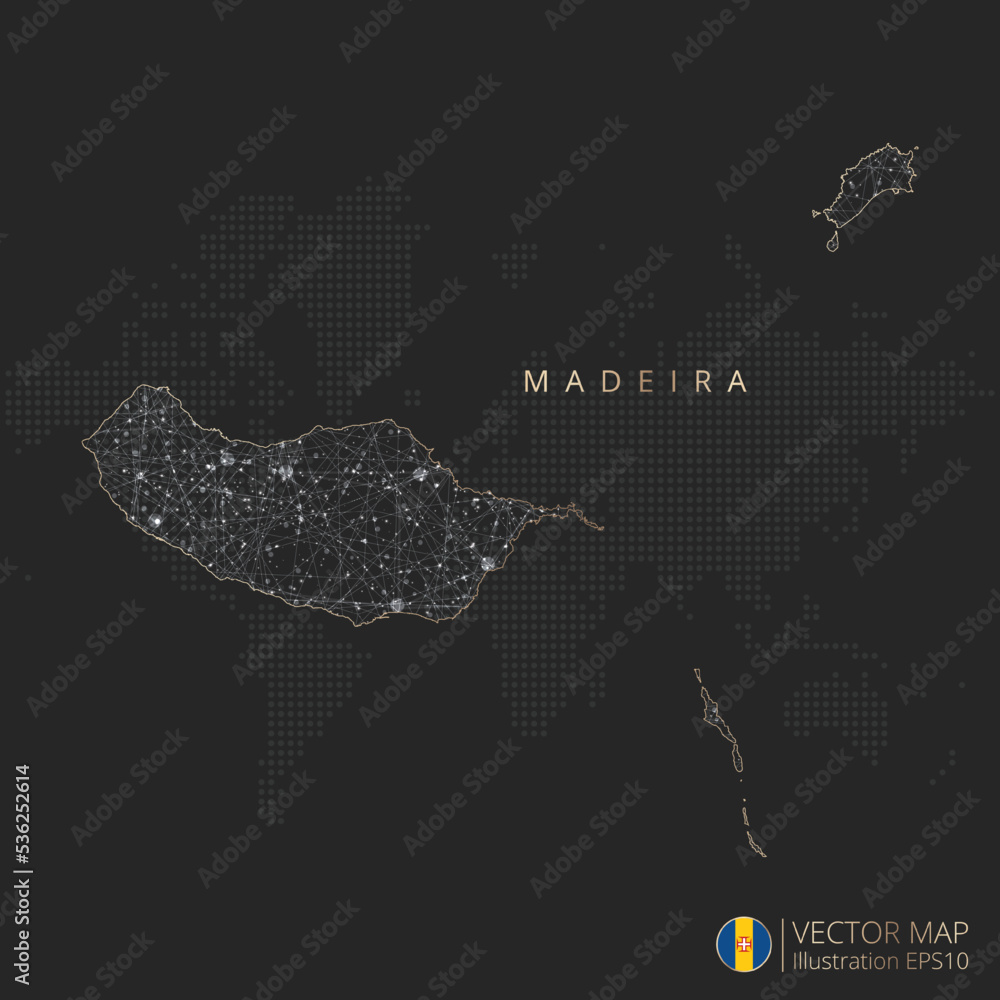 Madeira map abstract geometric mesh polygonal light concept with black ...