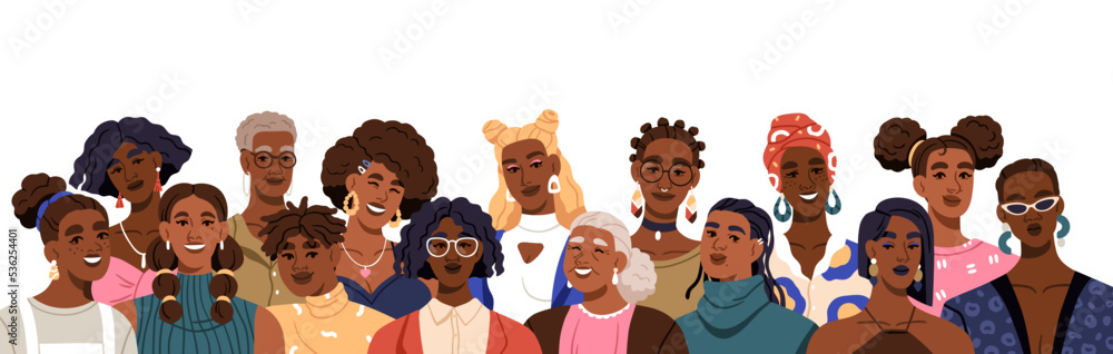 Black women group portrait. Happy smiling African-American girls ...