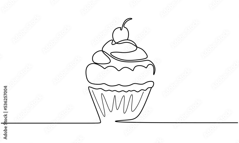 Single continuous line of big cupcake. Big cupcake fast food in one ...