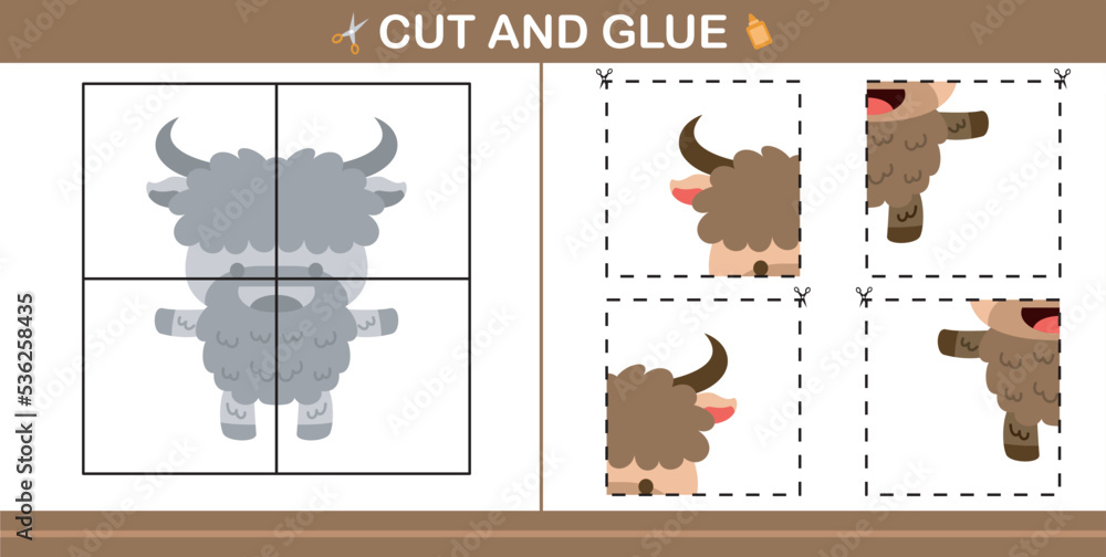 cute cartoon yak.education paper game for kindergarten and preschool ...