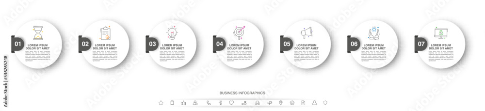 Vector presentation business template with 7 circles or steps. Simple ...