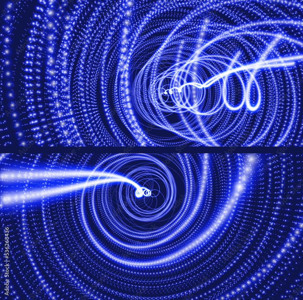 Abstract science or technology background. Array with dynamic particles ...