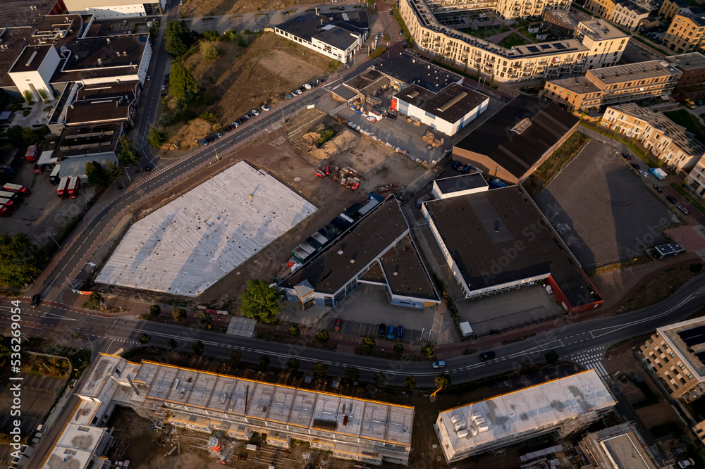 Top down aerial view of real estate project educational facility ...