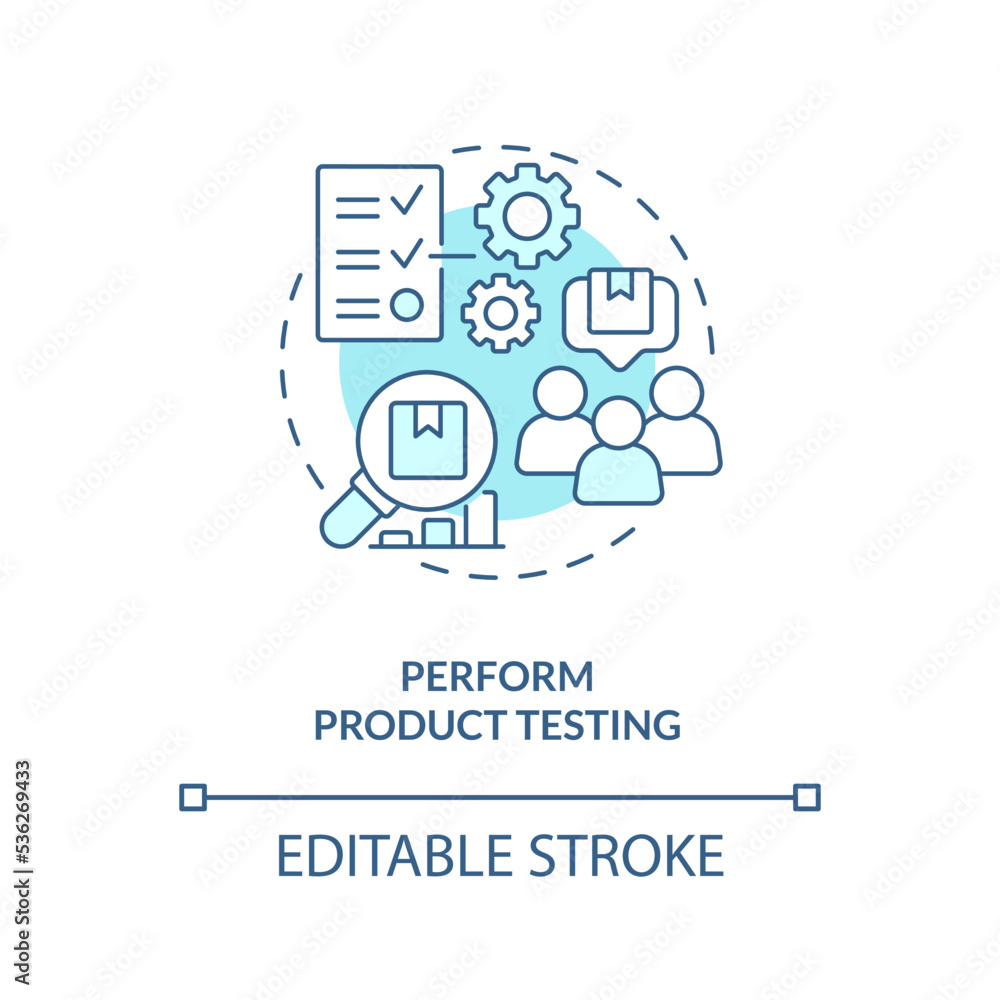 Perform product testing turquoise concept icon. Improving customer ... Perform product testing turquoise concept icon. Improving customer ...