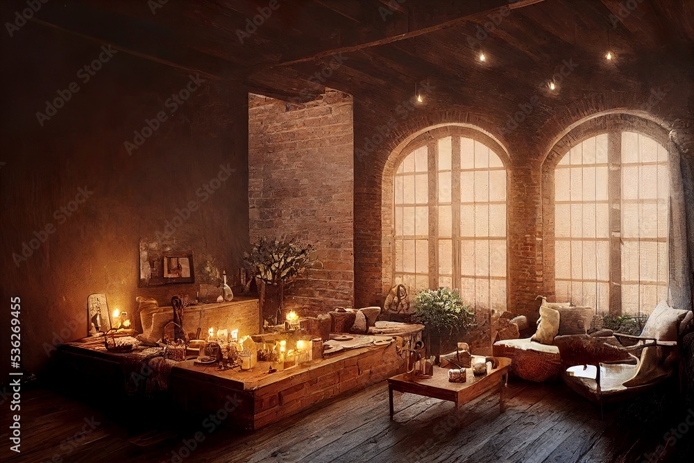 Victorian Living Room Rustic style Interior Design Stock Illustration ...