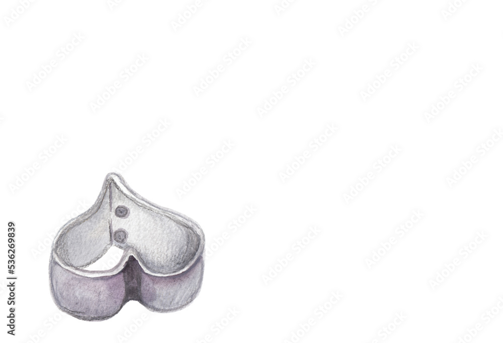 Heart form watercolor and pencil illustration. Baking design element ...