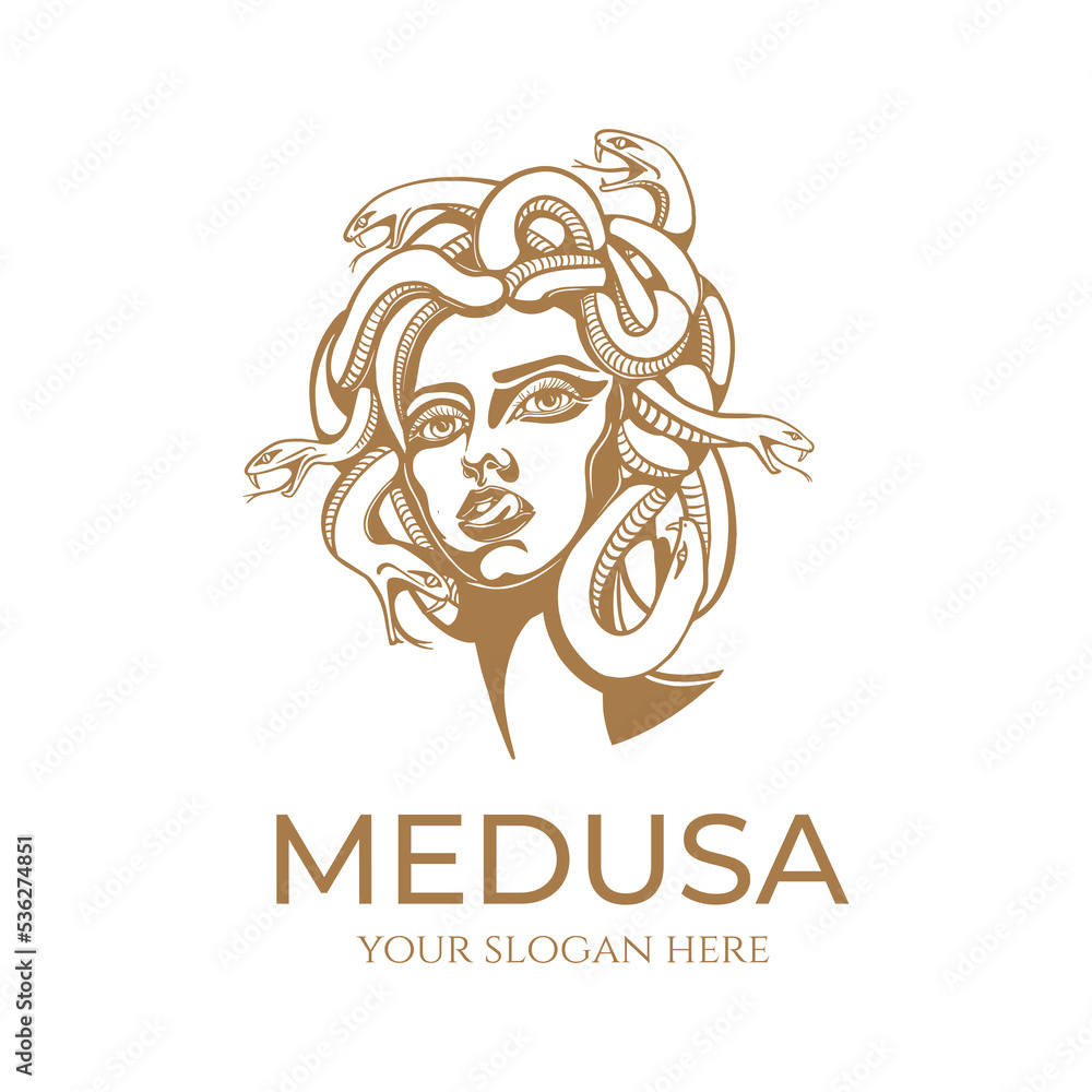 Medusa gorgon logo. Head of a woman with snakes. Protective amulet ...