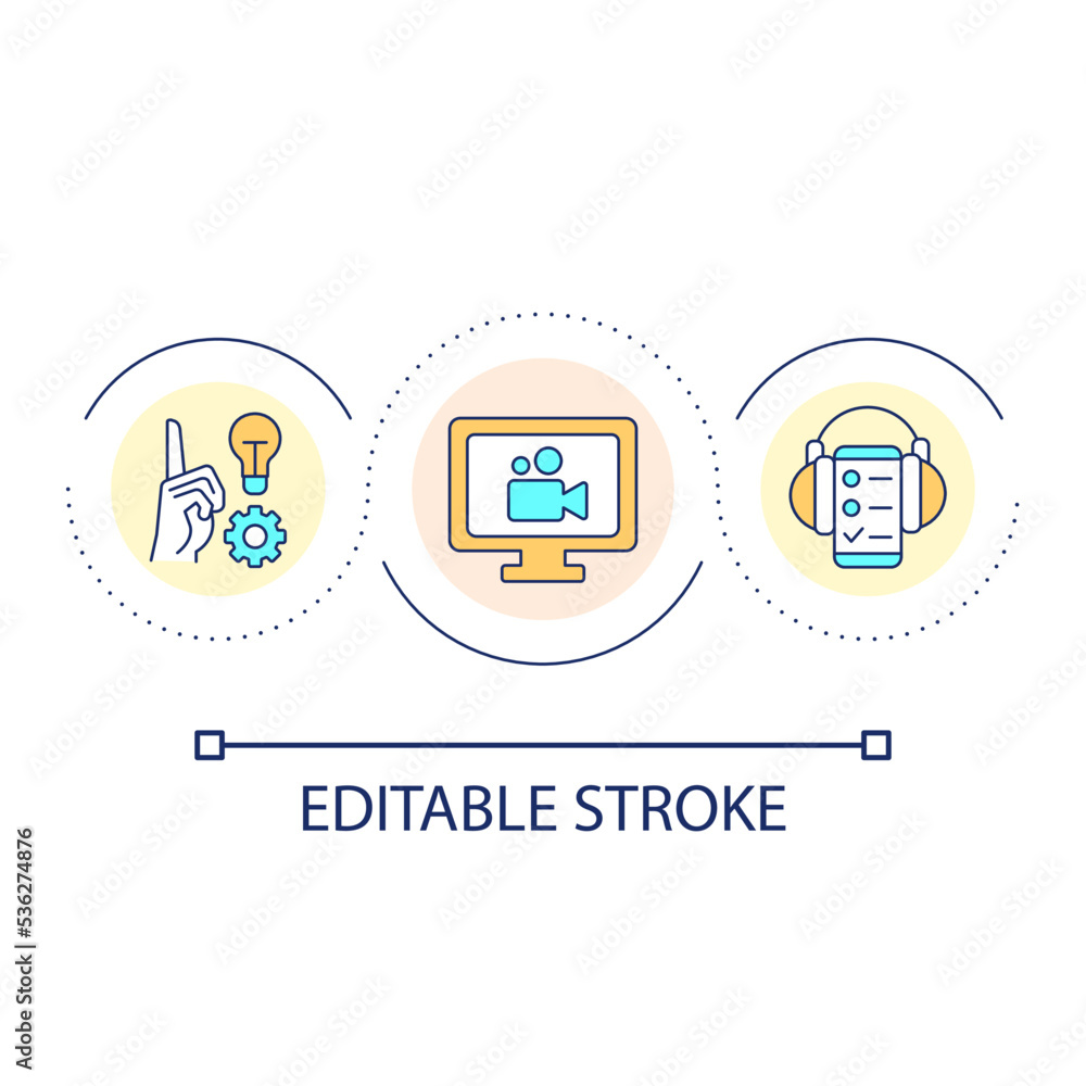 Video and audio recording setup loop concept icon. Adjust filming ...