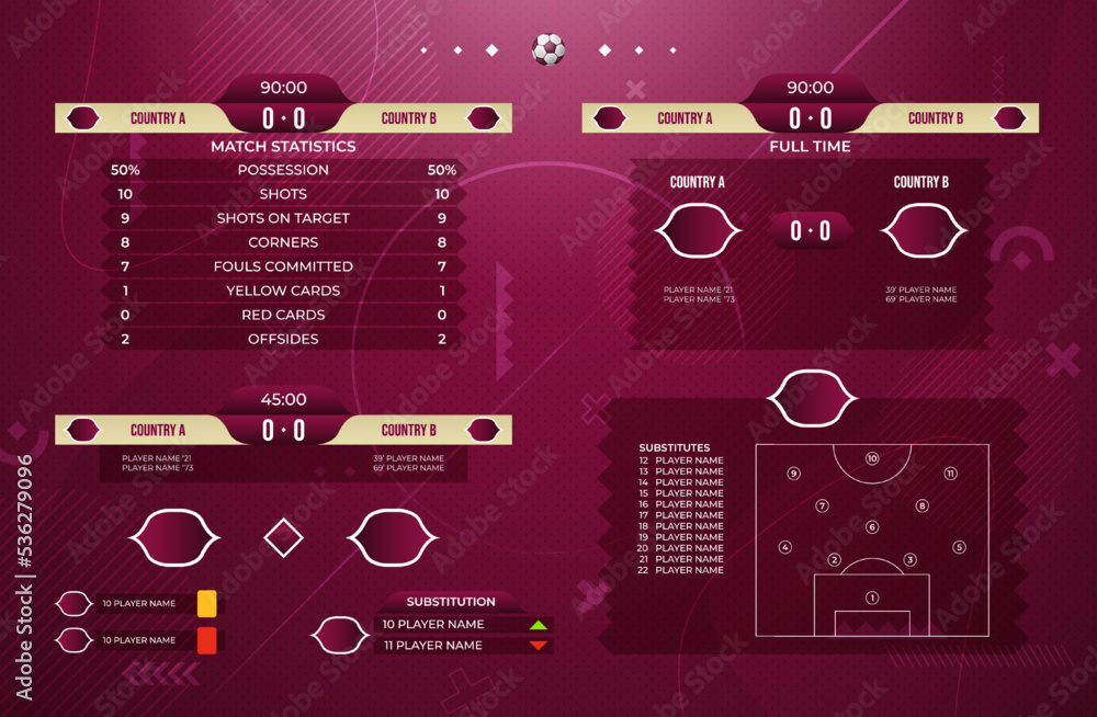 Soccer scoreboard, statistics, schedule or table template on red ...