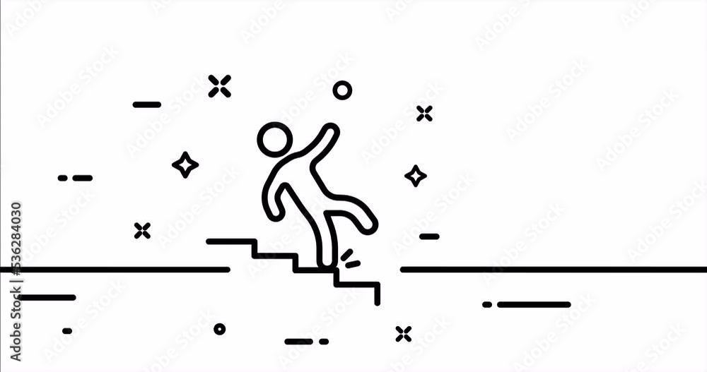 Information signs with people. Exit, entrance, door, run, go up, fall ...