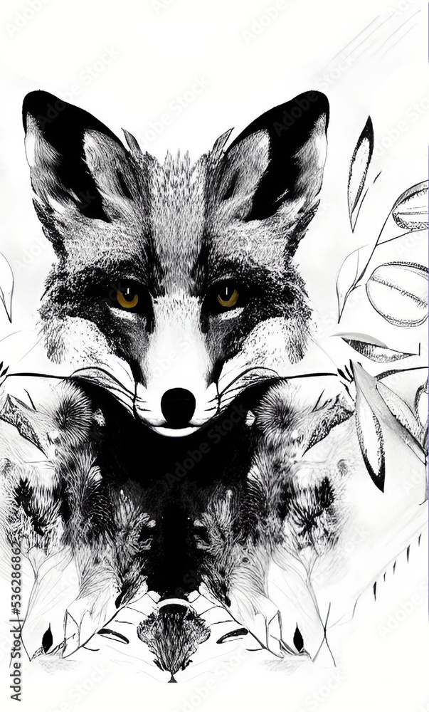 Cute baby fox holding brands Ink drawing handmade wildlife artistical ...