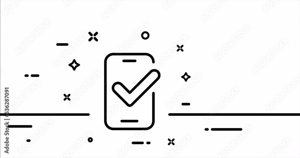 Phone with tick line icon. Computer with tick and cross, success ...