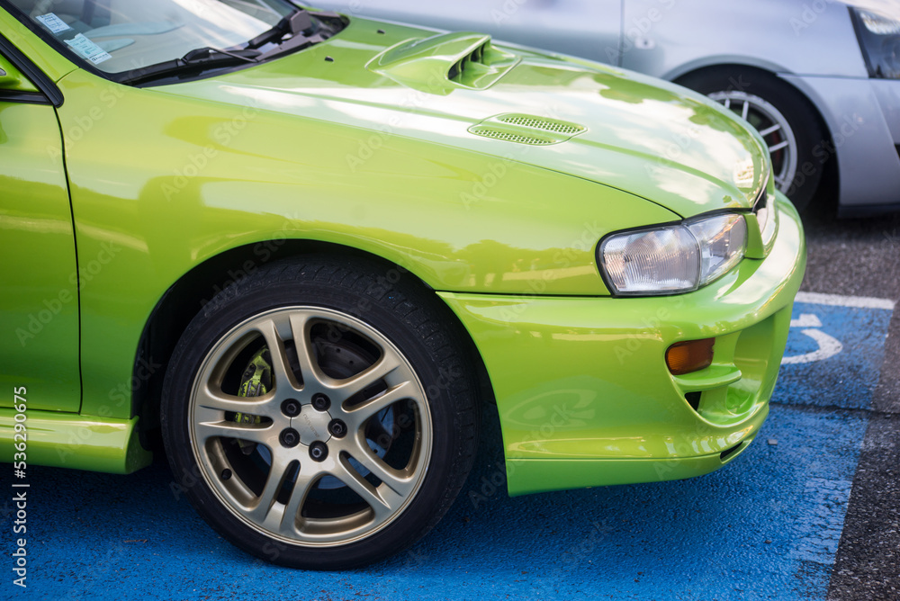 Mulhouse - France - 11 September 2022 - Front view of green Subaru ...