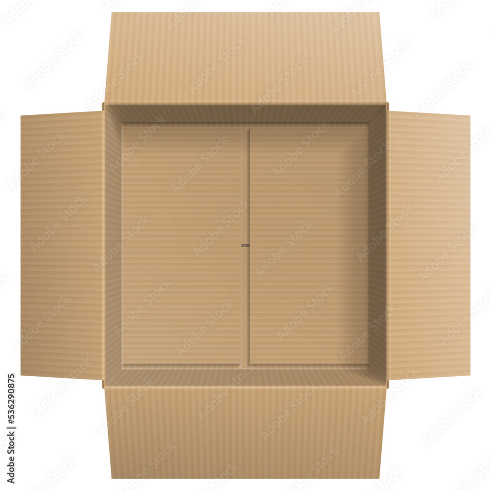 Open cardboard box on transparent background. Retail, logistics ...