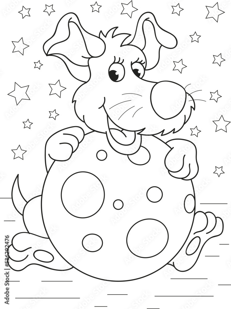 Coloring page outline of cartoon smiling cute dog with the ball ...