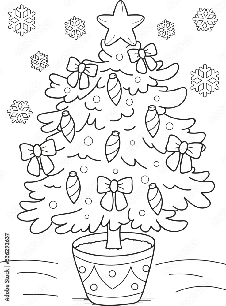 Coloring page outline of cartoon Christmas three. Colorful vector ...