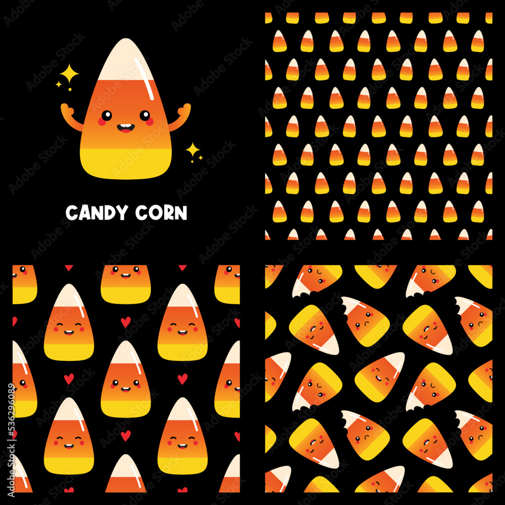 Cute cartoon style candy corn character and set, collection of three ...