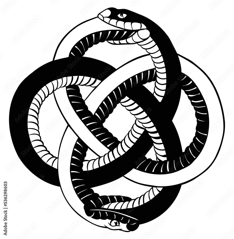 Ouroboros or Uroboros, serpent eating own tail, cycle of life and death, spiritual symbol of ...
