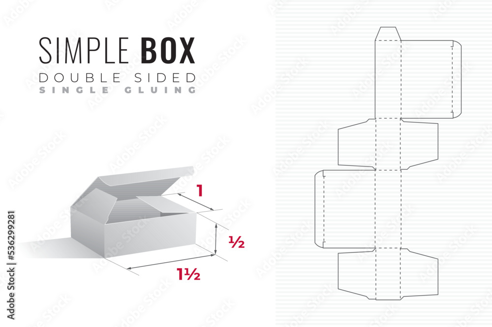 Simple Packaging Box Die Cut Double Sided One and a Half Width Half ...