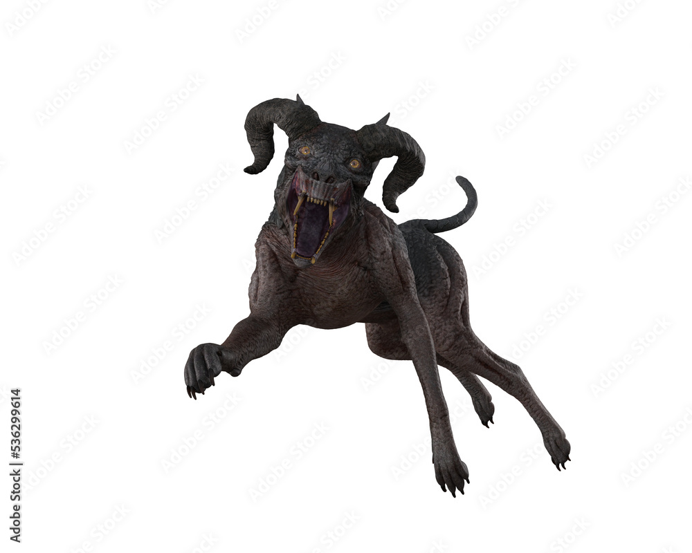 Demon hellhound in attacking pose. 3D rendering isolated. Stock Illustration | Adobe Stock