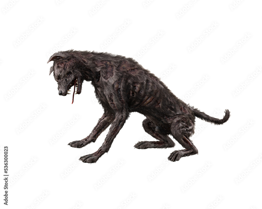 Fantasy horror monster zombie dog sitting. 3D rendering isolated. Stock ...