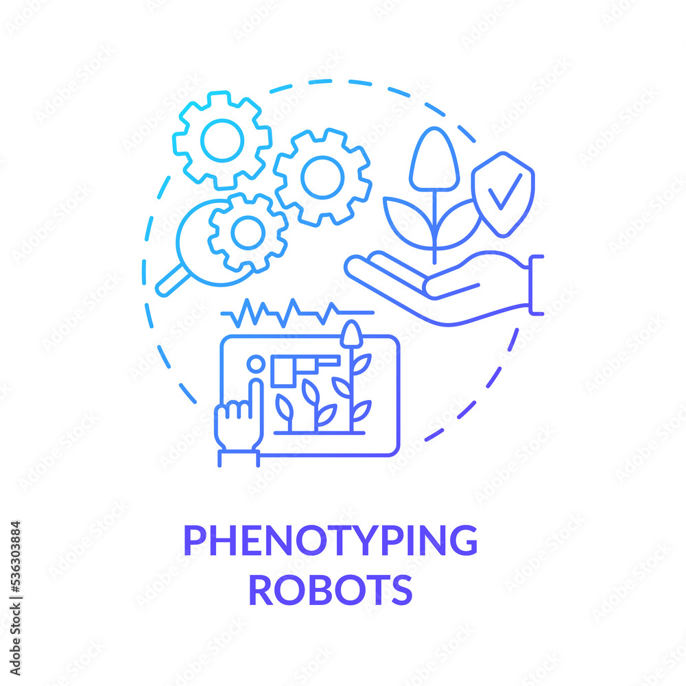 Phenotyping robots blue gradient concept icon. Plant research abstract ...