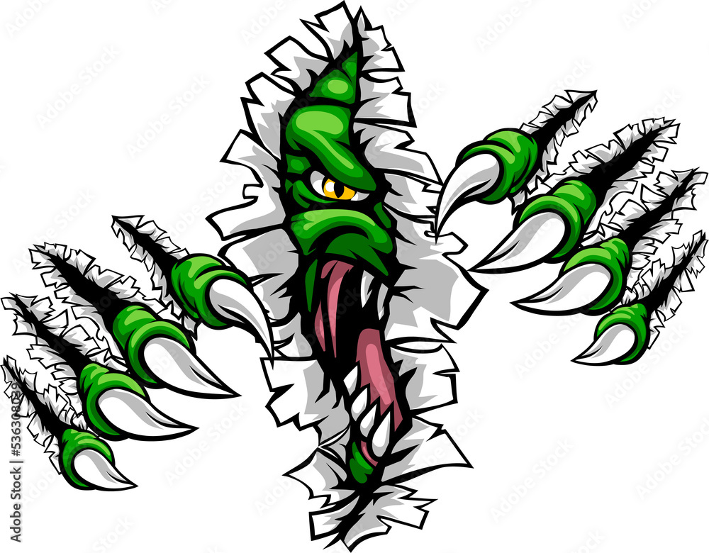 Monster With Talon Claw Tearing A Rip Through Wall Stock Illustration ...