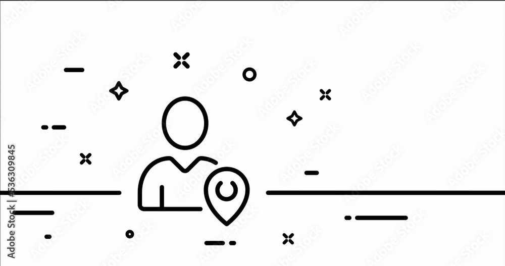 Man with pointer. Button location, geolocation, route, map, distance ...