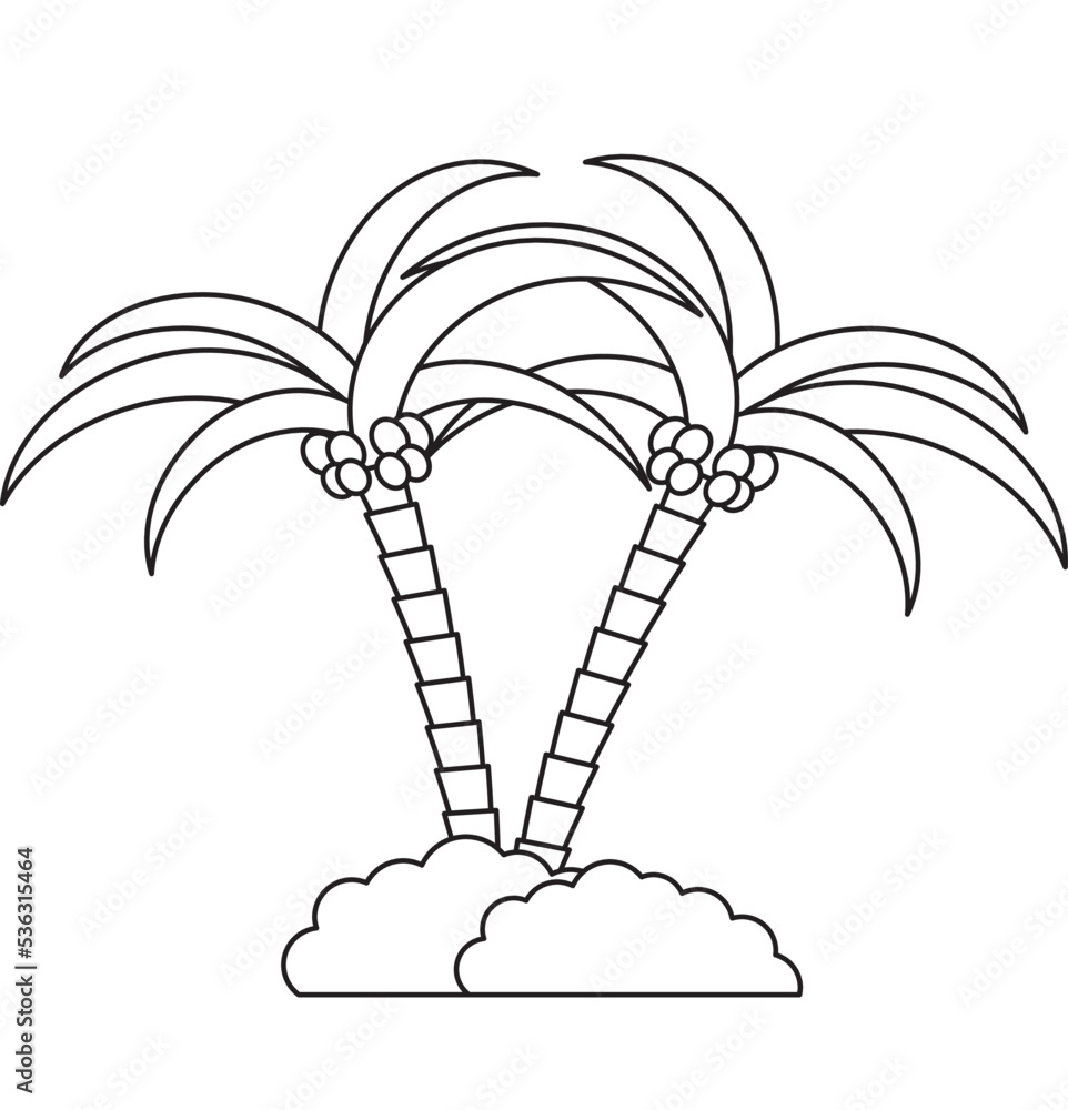 Two palm trees. Drawing for coloring. Desert plants. Stock Vector ...