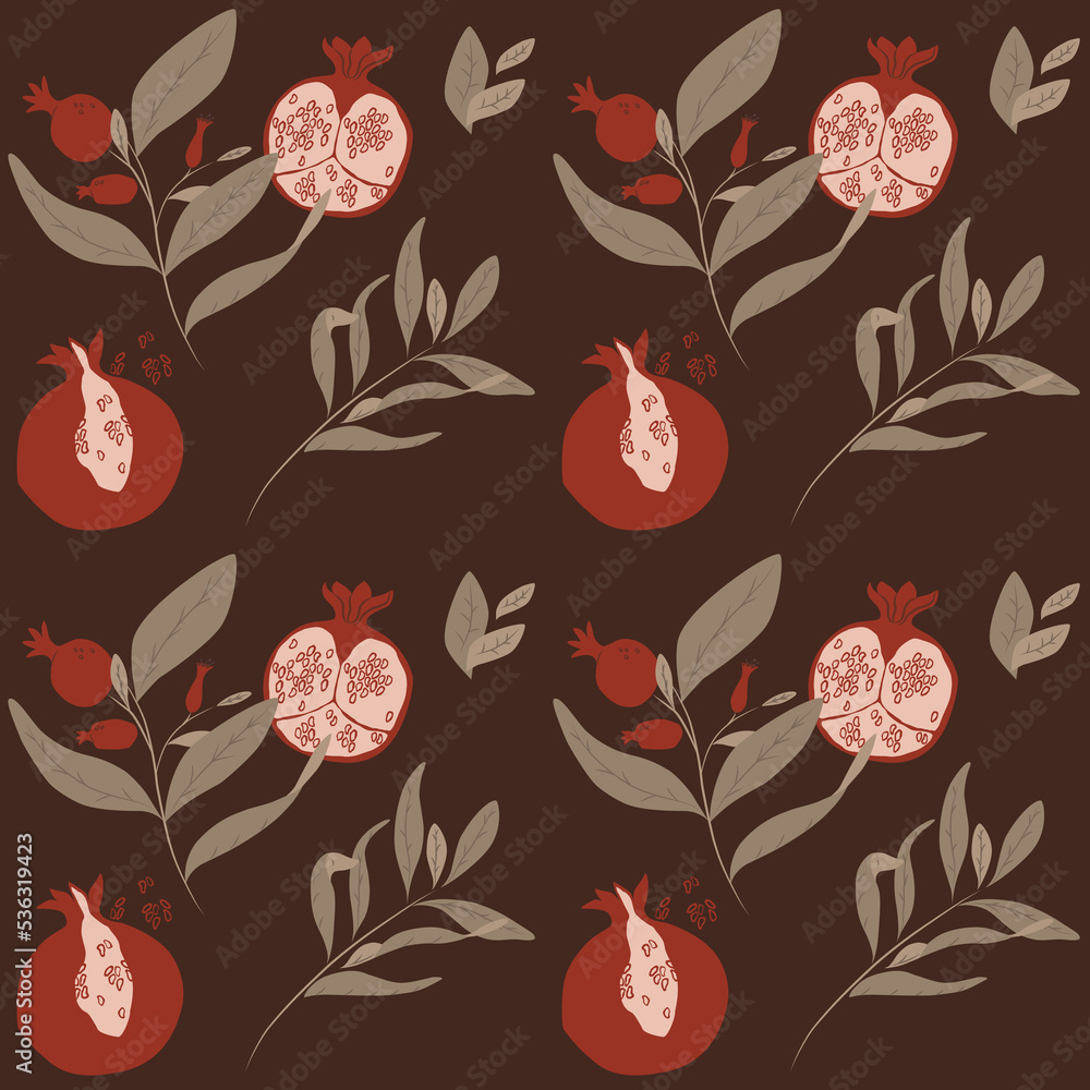 Seamless pattern of pomegranates. Decorative patterns with halved ...