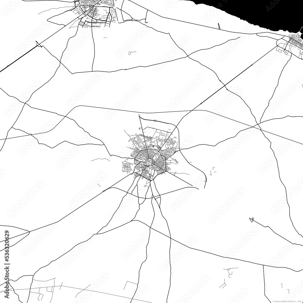 Area map of Andria Italy with white background and black roads Stock ...