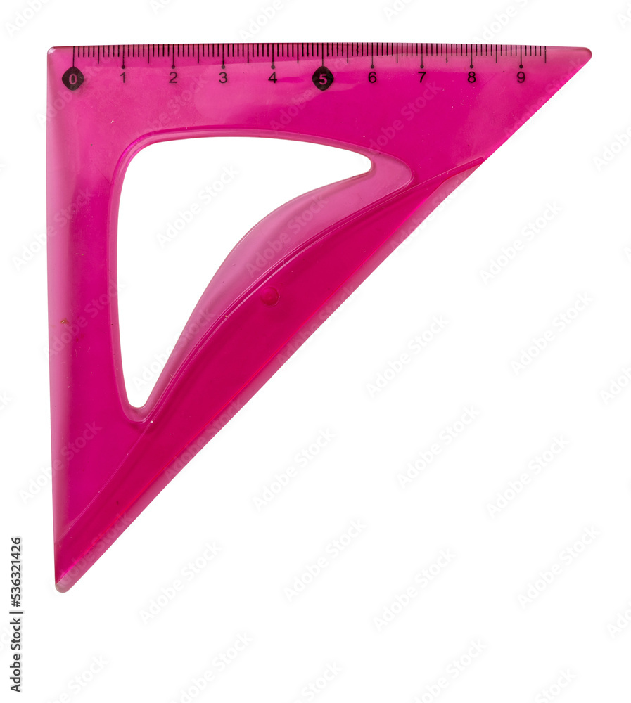 Ruler triangle pink color, transparent background. PNG. Plastic ...