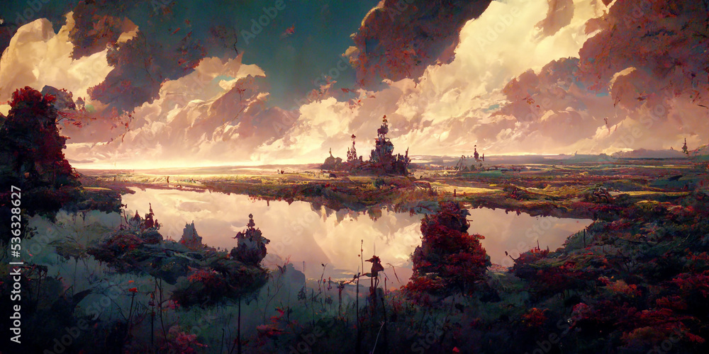 Anime Landscape. Digital illustration, watercolor, oil painting, anime ...